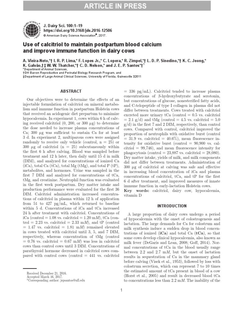 3 -2017 - VieiraNeto et al. (2017) Use of calcitriol to maintain ...