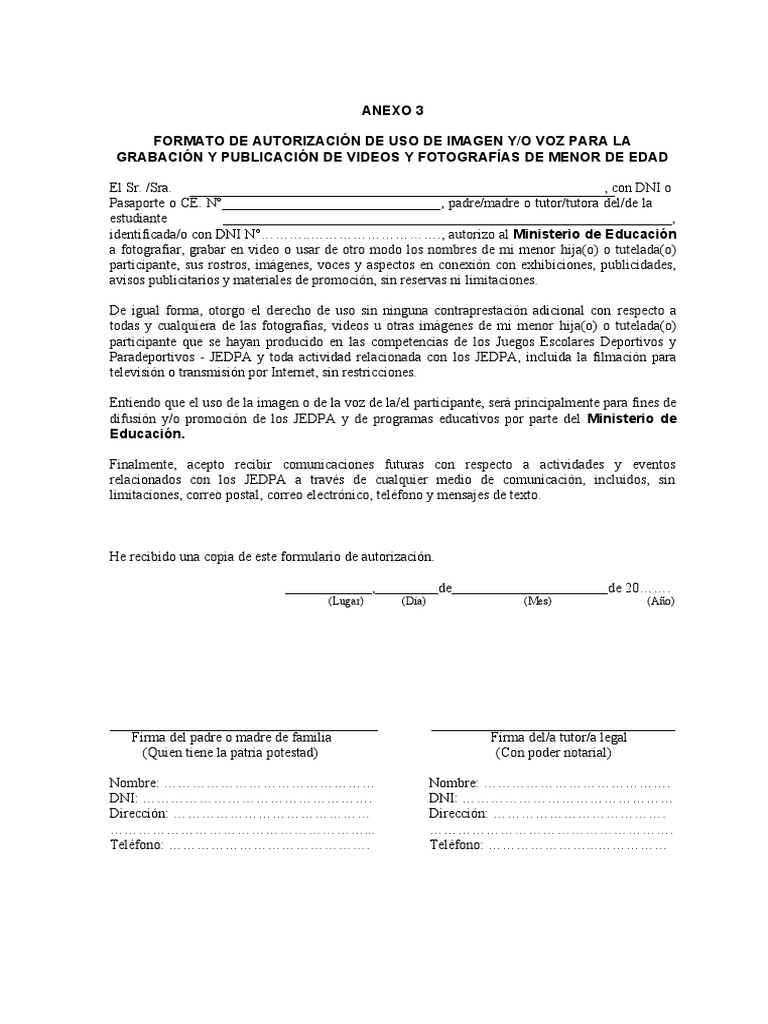 Anexo 3 - Formato de Autorización de Uso de Imagen | PDF