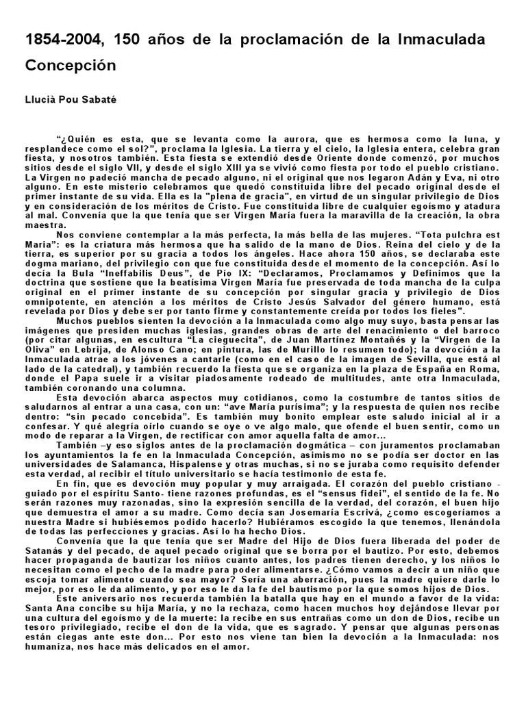 1854-2004, La Inmaculada Concepción | PDF | María, madre de Jesús