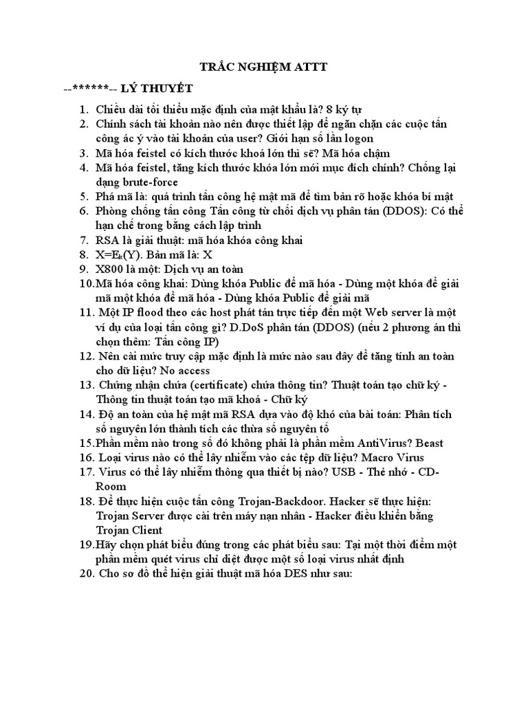 TRẮC NGHIỆM ATTT | PDF