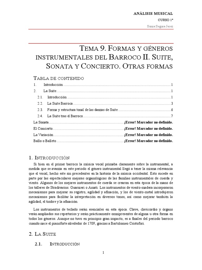 Tema 9a. Formas Instrumentales Del Barroco II | PDF | Suite (Música) | Bailes