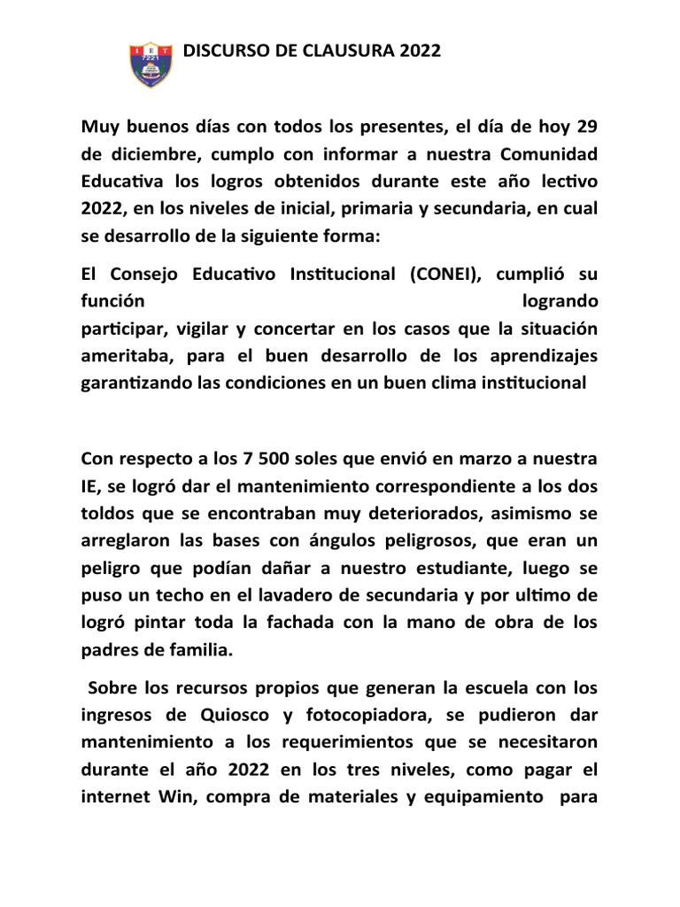 Discurso de Clausura 2022 | PDF | Sicología | Enseñando