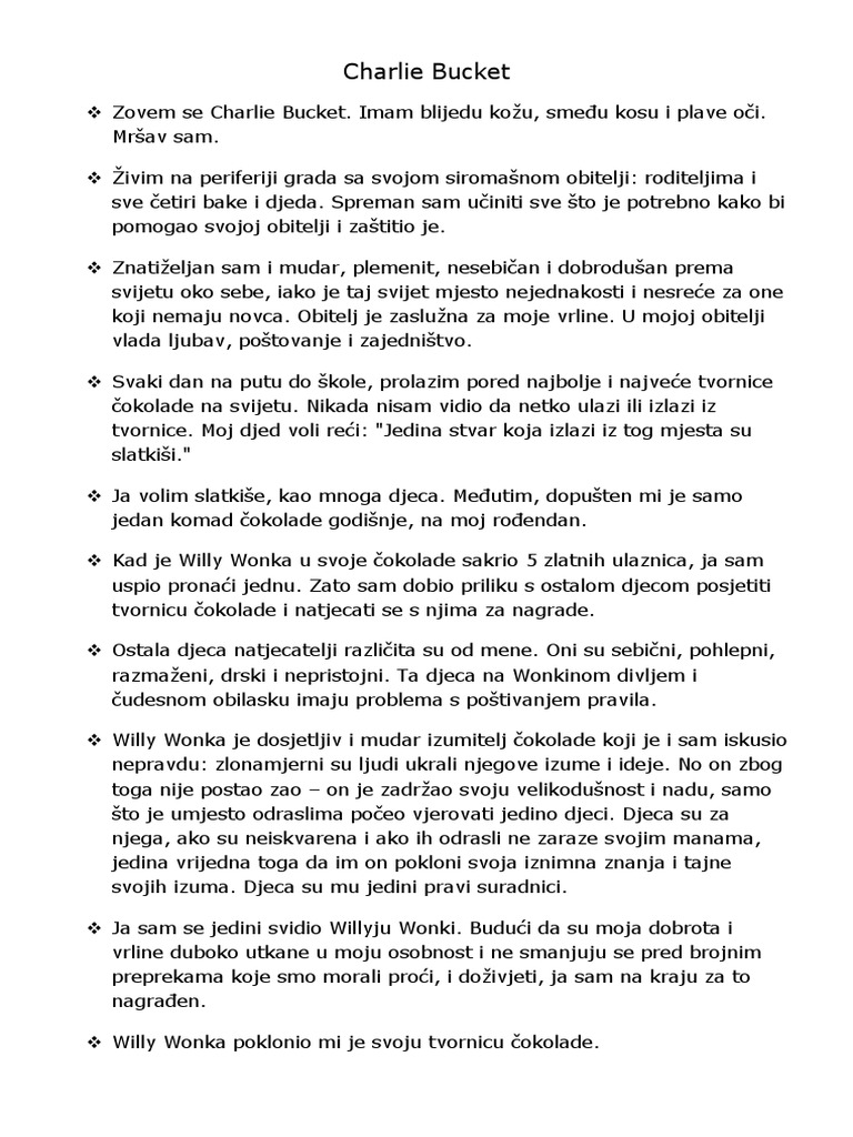 Charlie Bucket - Sažetak | PDF