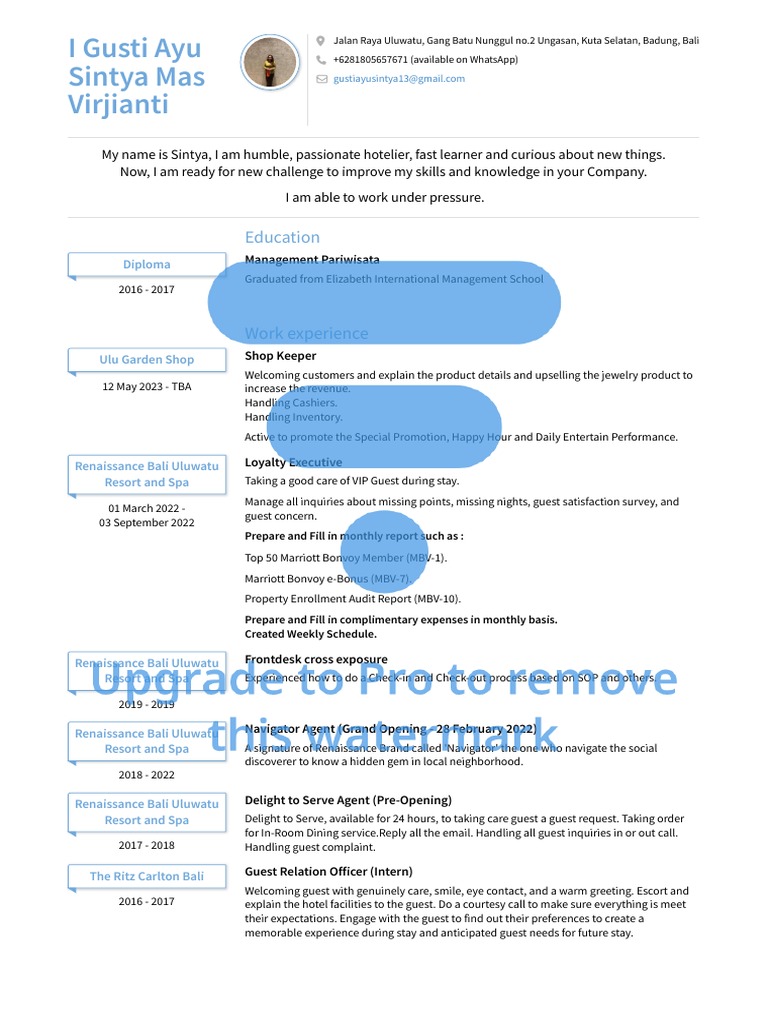 Hotelier Resume: Guest Relations Expert | PDF