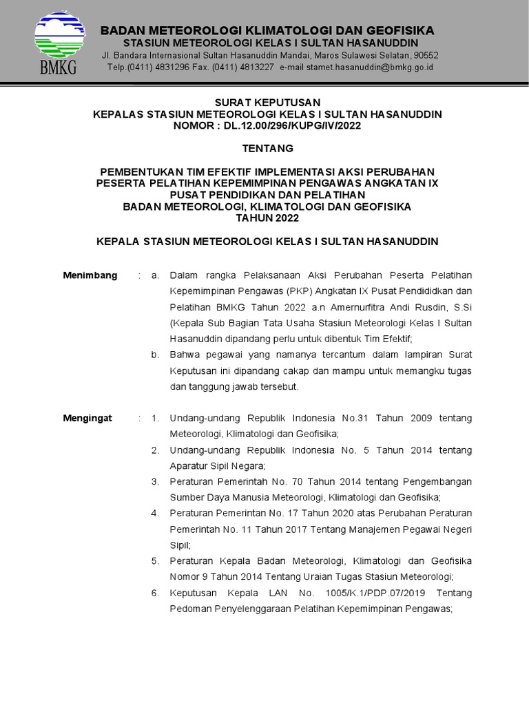 Pembentukan Tim Aksi Perubahan BMKG | PDF