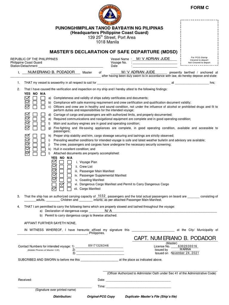 Form C: Punonghimpilan Tanod Baybayin NG Pilipinas (Headquarters ...