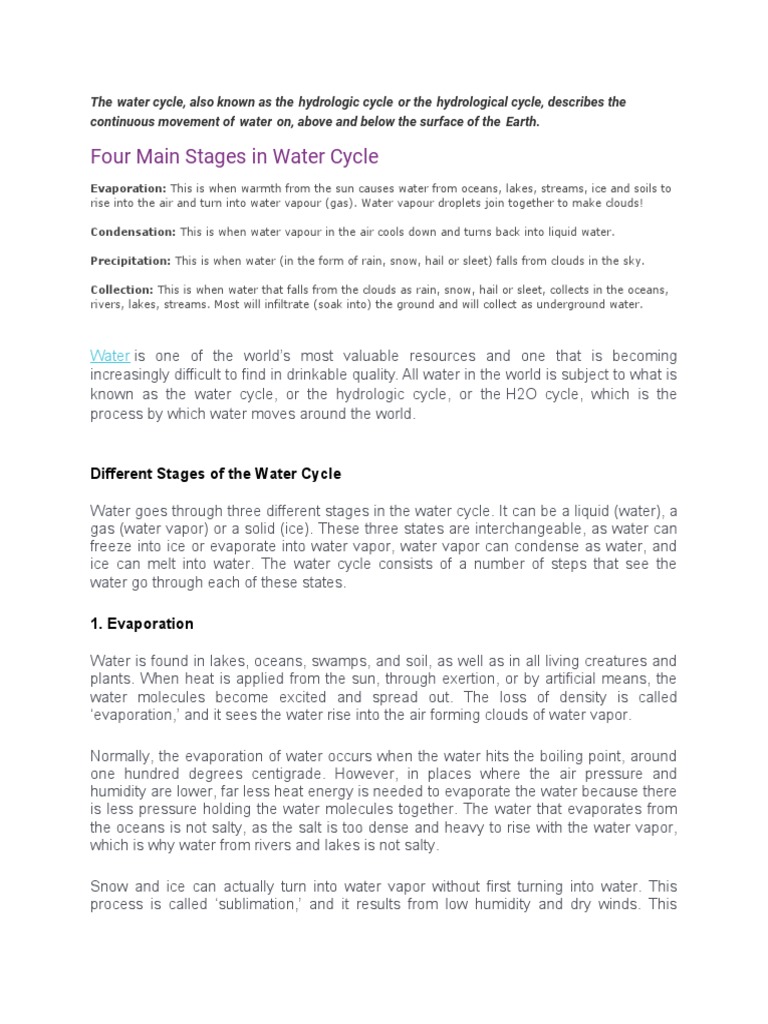 Four Main Stages in Water Cycle | PDF | Water Cycle | Water