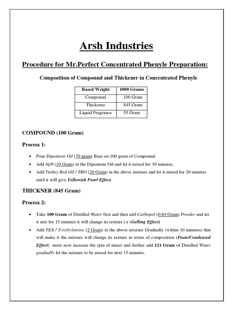 Mr. Perfect Concentrated Phenyle Recipe | PDF | Sodium Hydroxide ...