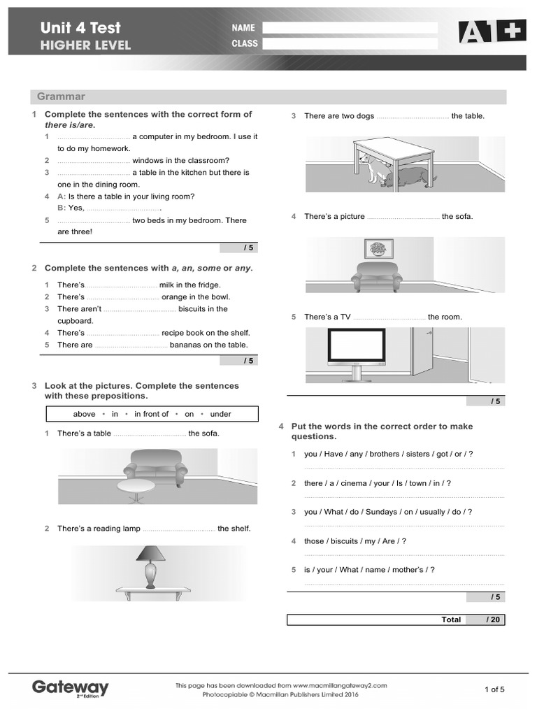 A1+ UNIT 4 Test Higher | PDF