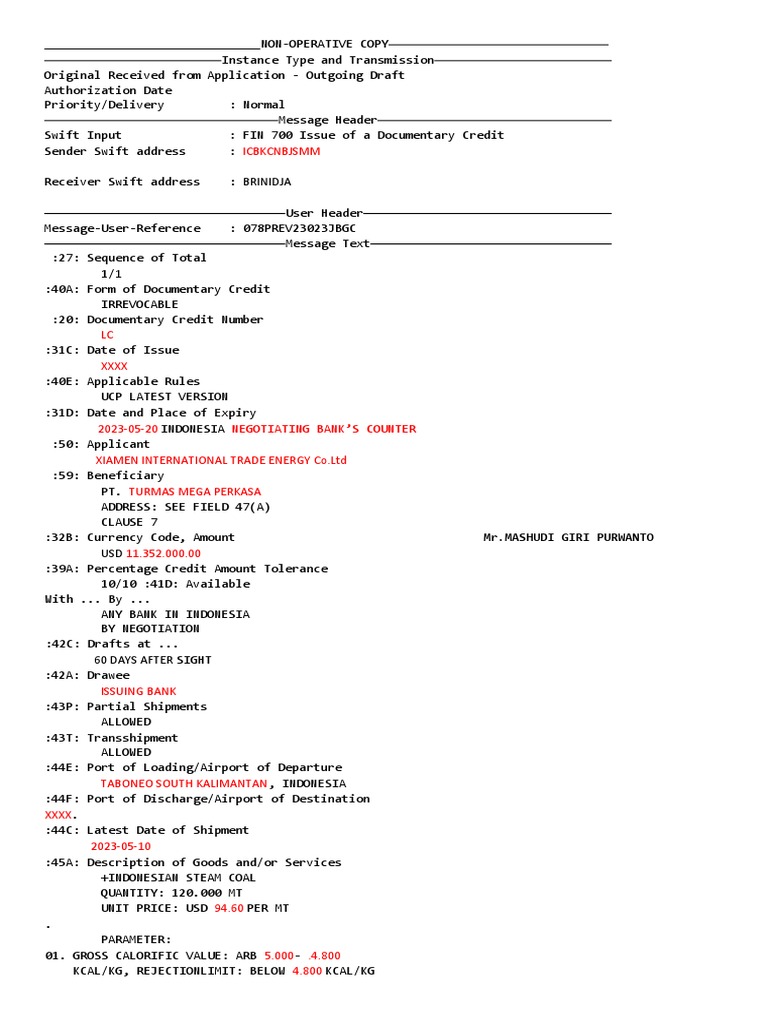 Draft LC Gar 5.000 - TMP Ussance - 16 April 2023 | PDF | Invoice | Cargo