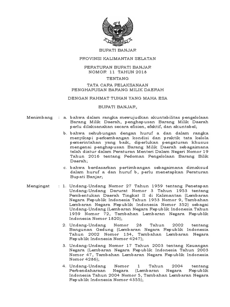 Tata Cara Penghapusan BMD Banjar | PDF