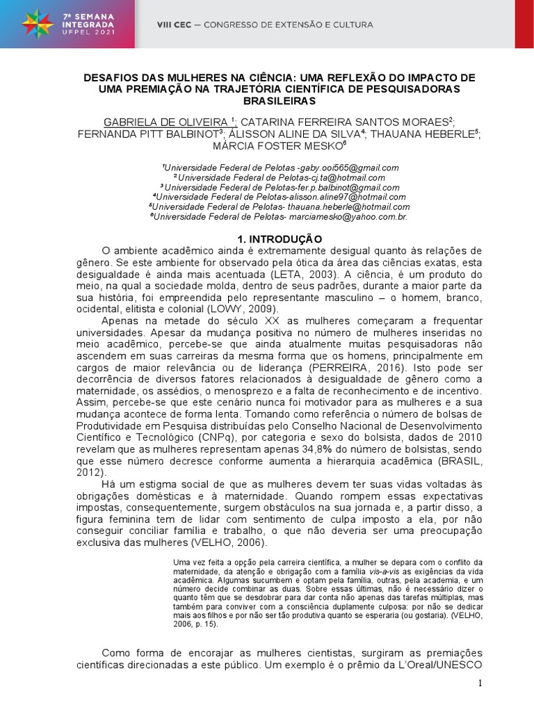 Resumo-CEC - 2021 - Gabriela | PDF | Science | Gênero