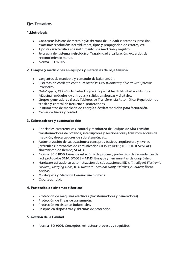 Ejes Tematicos | PDF | Metrología | Medición