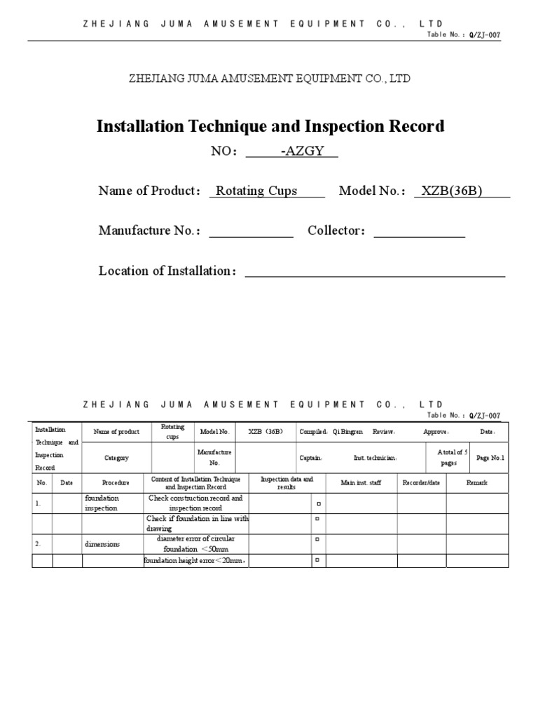 XZB (36B) Rotating Cups-Installation Technique and Inspection Record ...