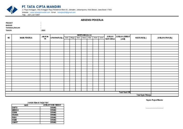 Format Absen Mandor All Team N Project TCM1 | PDF