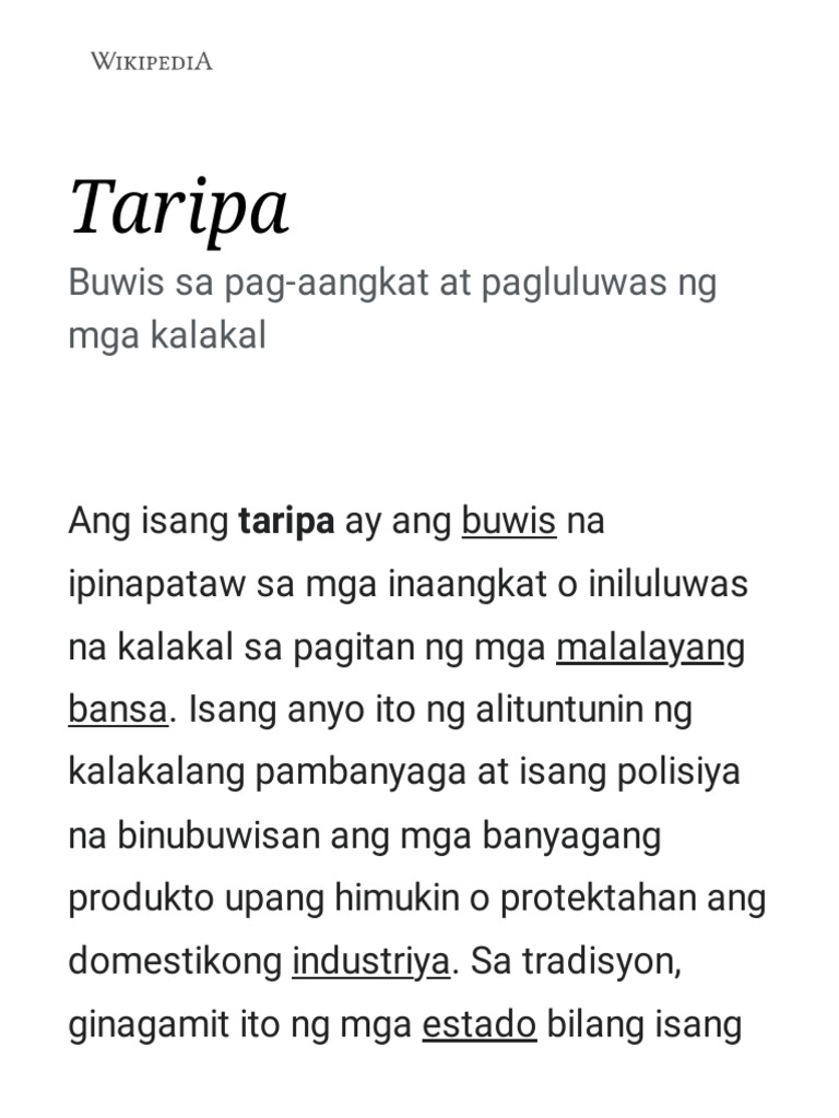 Taripa - Wikipedia, ang malayang ensiklopedya | PDF