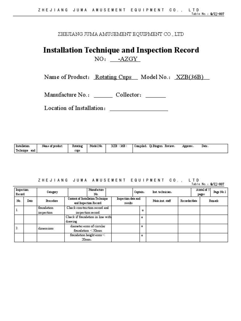 XZB (36B) Rotating Cups-Installation Technique and Inspection Record ...