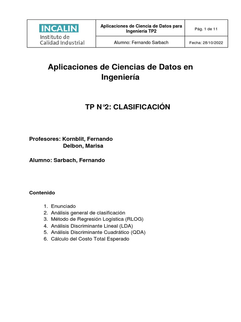 Informe TP2 Sarbach Clasificación | PDF