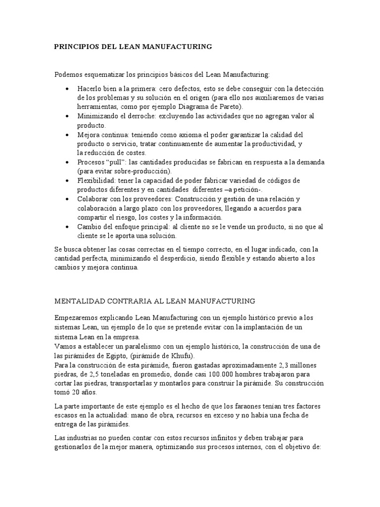 Principios Del Lean Manufacturing | PDF | Lean Manufacturing | Procesos ...