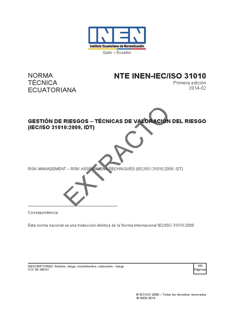 Norma Técnica NTE INEN-IEC/ISO 31010 | PDF | Organización internacional ...