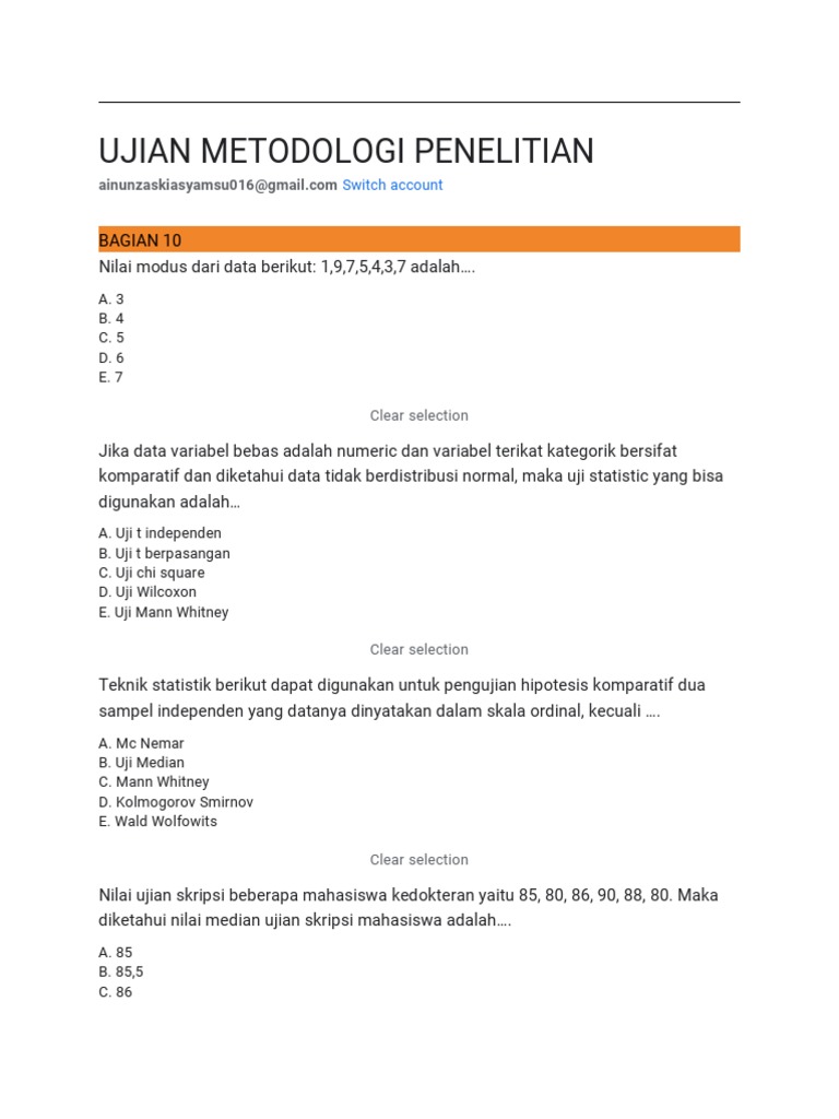 Soal Metodologi Penelitian 2021 | PDF