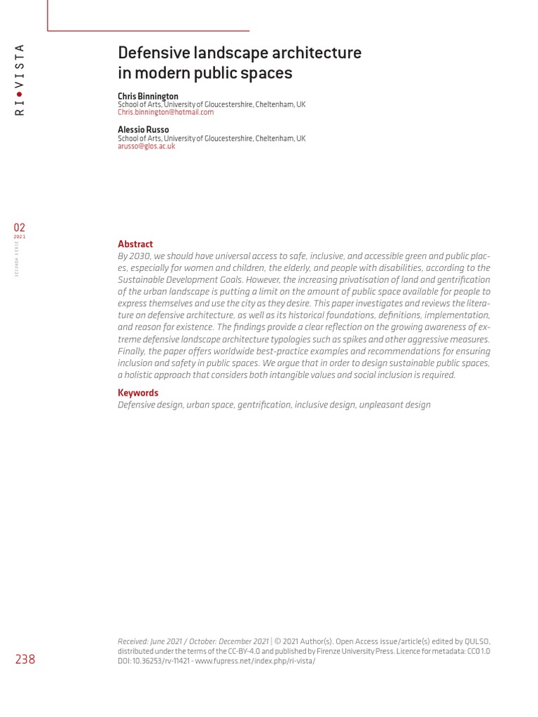 Defensive Landscape Architecture in Modern Public Spaces | PDF ...
