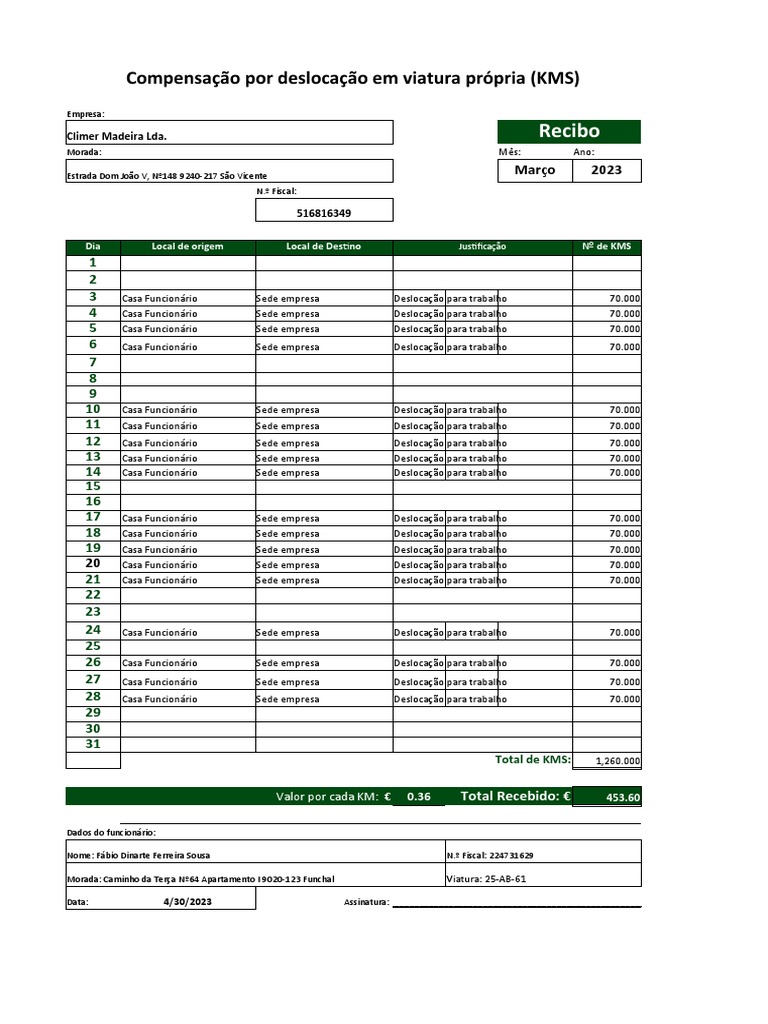 04-2023 Fábio Sousa Mapa Kms | PDF