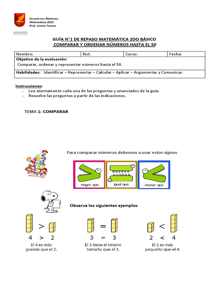 Comparar y Ordenar Números 1-50 | PDF