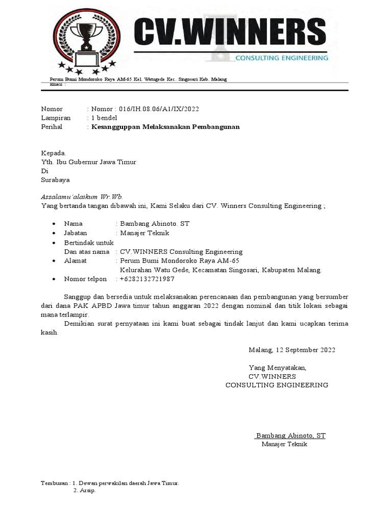 SURAT PERNYATAAN DAN TEMBUSAN | PDF