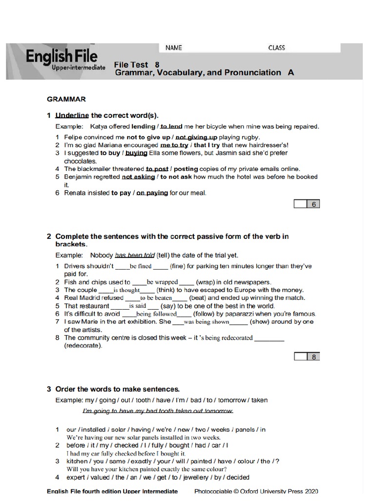 Englishf4 Upperin Test 8vocabulary | PDF