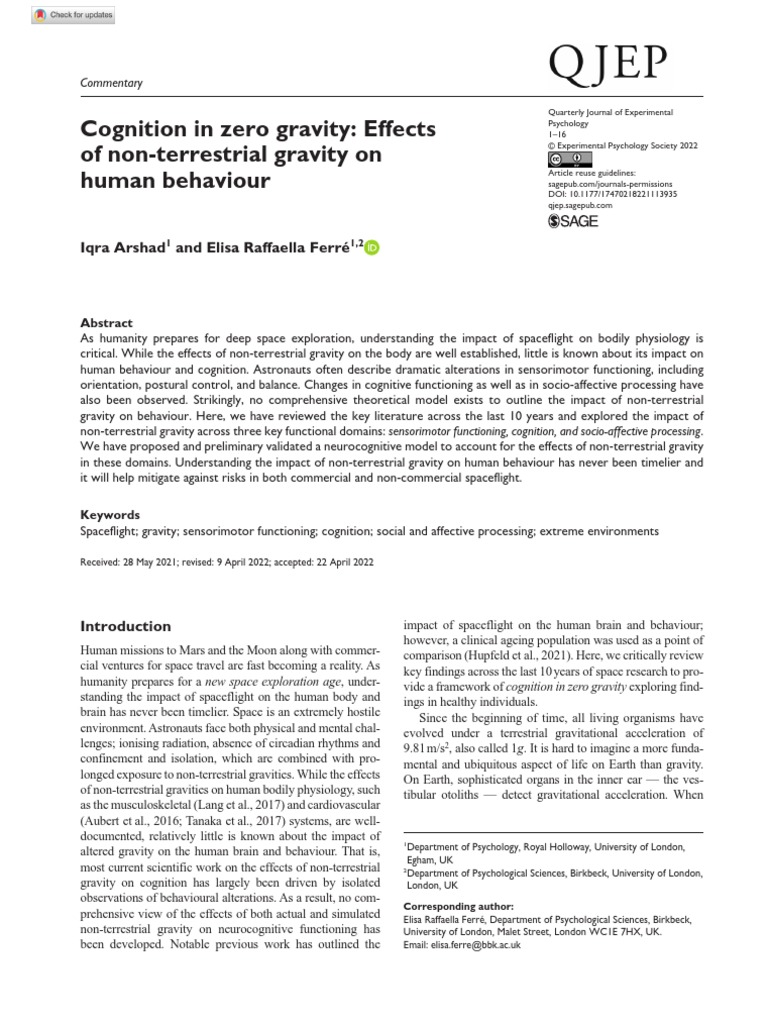 Cognition in Zero Gravity | PDF