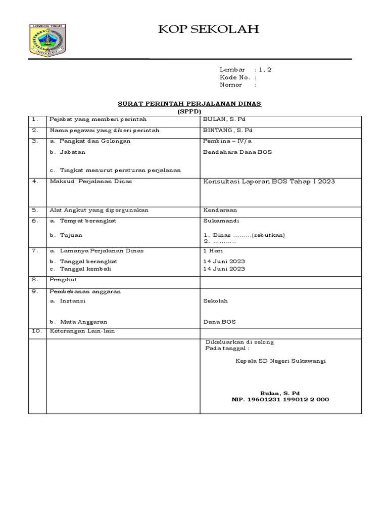 Contoh Sppd Isi | PDF