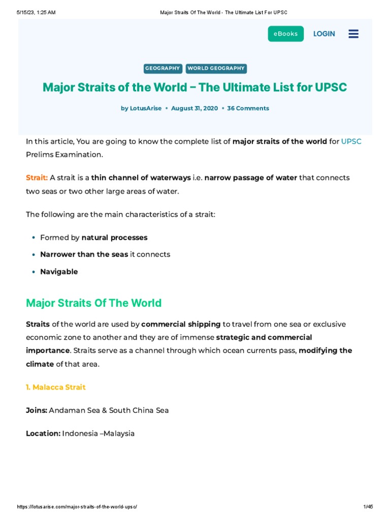 Major Straits of the World - The Ultimate List for UPSC | PDF