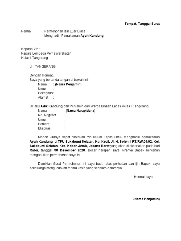 Format Surat Permohonan Izin Luar Biasa | PDF