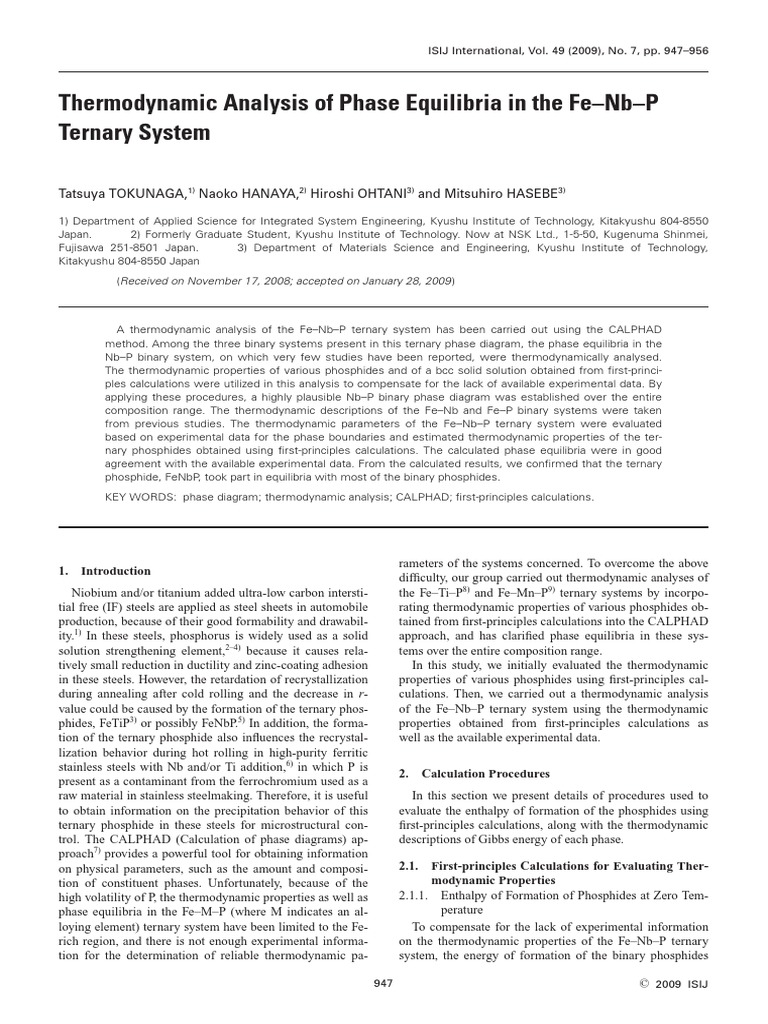 Thermodynamic Analysis of Phase Equilibria in The Fe-Nb-PTernary System | PDF | Phase (Matter ...
