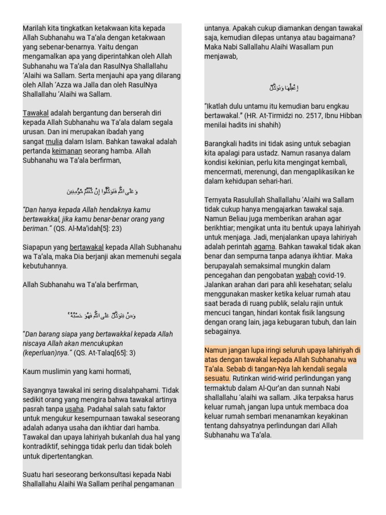 Kultum Tawakkal | PDF