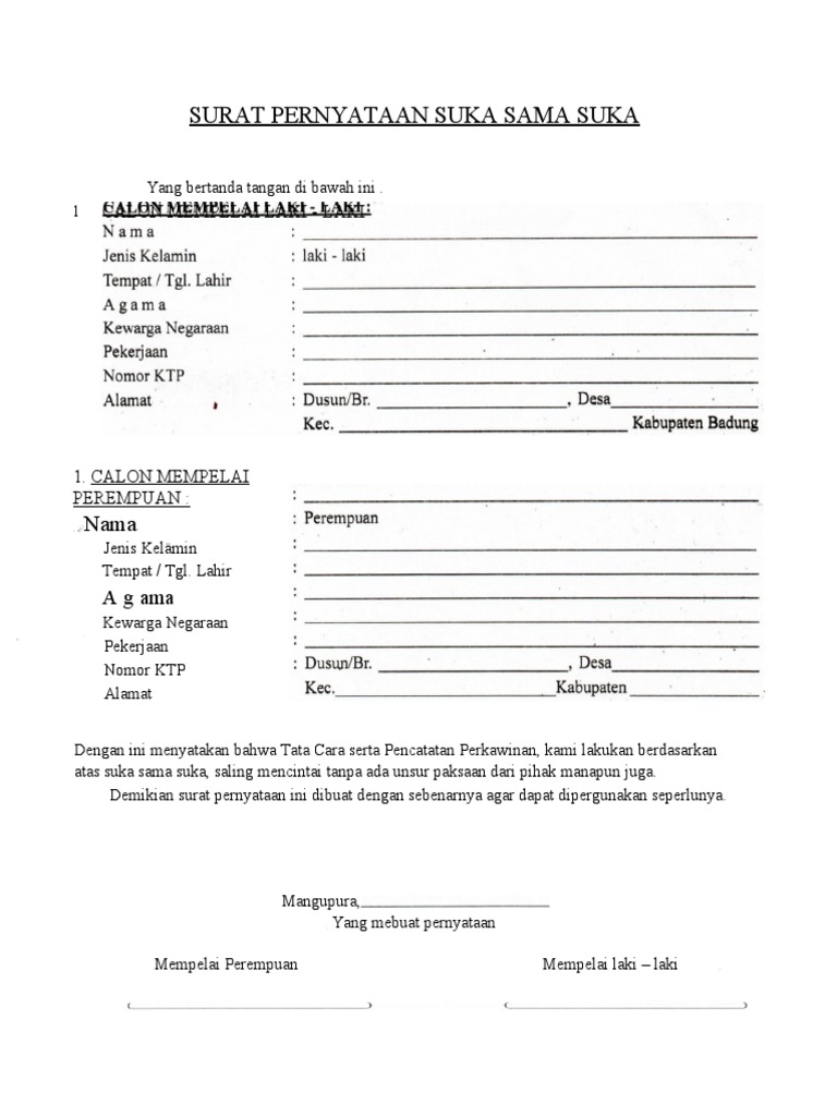 Formulir Pernyataan Suka Sama Suka | PDF