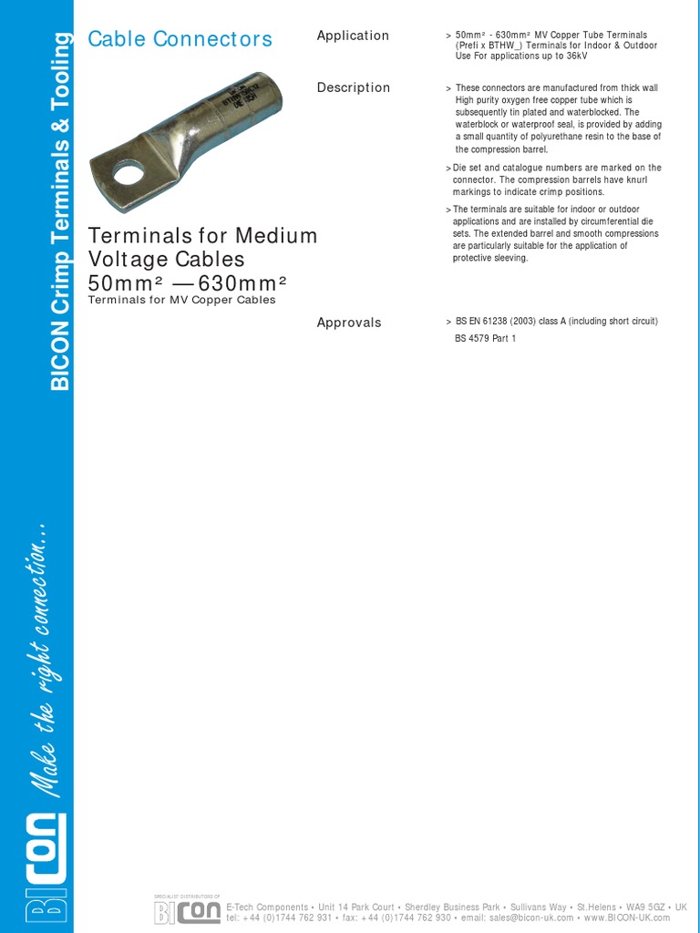 Terminals For Medium Voltage Cables 50mm - 630mm : Cable Connectors ...