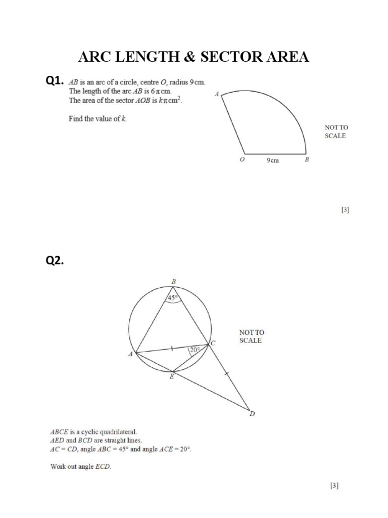 Arc Length and Sector Area Guide | PDF