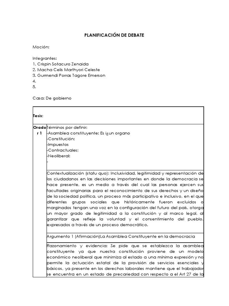 Planificación de Debate | PDF | Evasión de impuestos | Democracia Planificación de Debate | PDF | Evasión de impuestos | Democracia