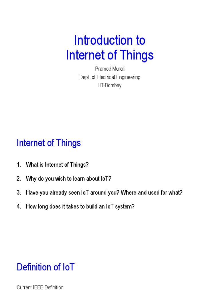 Pramod IoT Introduction Feb2020 | PDF | Internet Of Things | Sensor