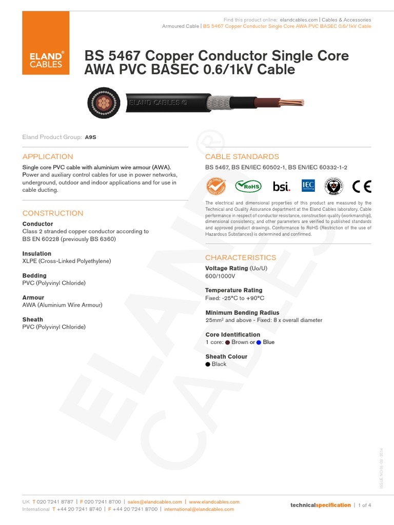 BS5467 AWA PVC Cables | PDF