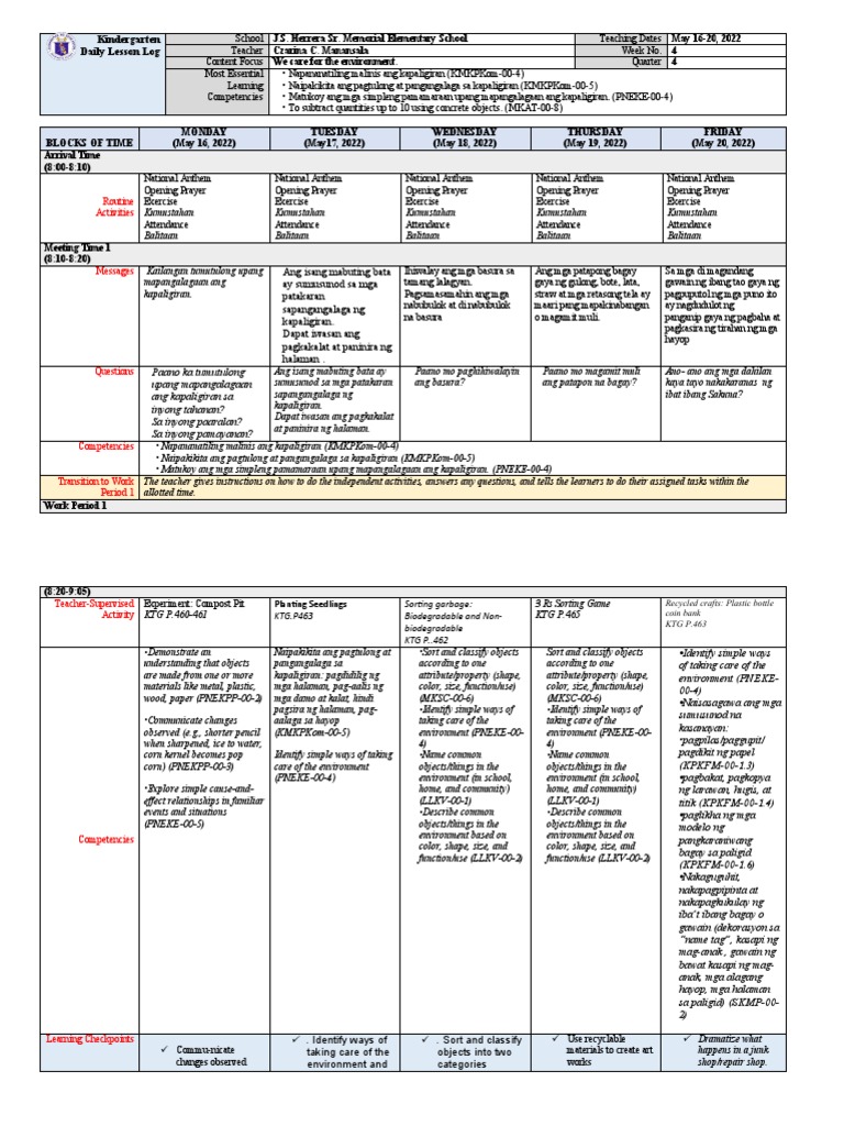 Kindergarten DLL Q4 Week4 Asf | PDF