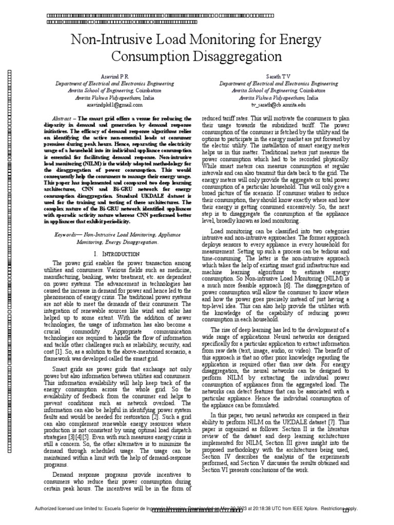 Non-Intrusive Load Monitoring For Energy Consumption Disaggregation | PDF