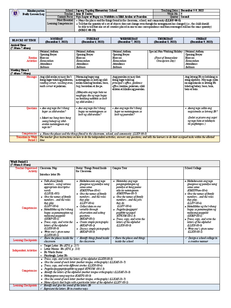 Kindergarten DLL MELC Q2 Week 5 Asf | PDF | Teachers | Learning