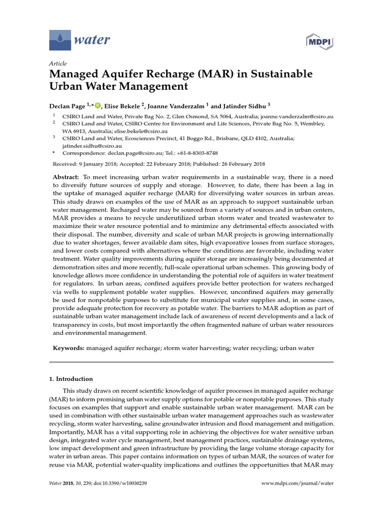 Managed Aquifer Recharge in Sustainable Urban Water Management (Readdd ...