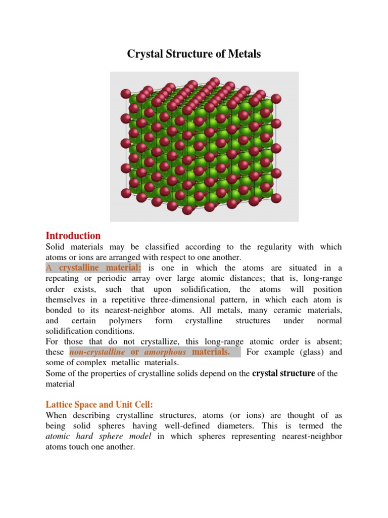 Crystal Structure of Metals - SS | PDF