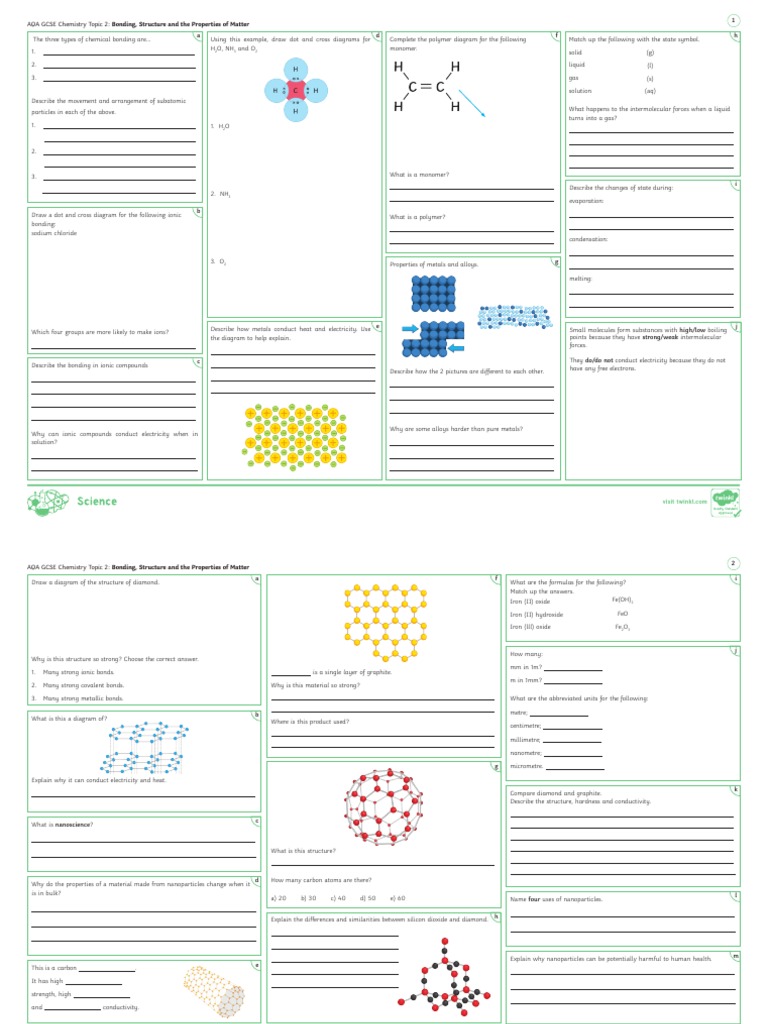 Topic 2 Bonding Structure And Properties Revision Mat Pdf Ion Chemical Bond