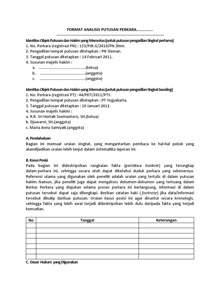 Format Analisis Putusan Perdata | PDF