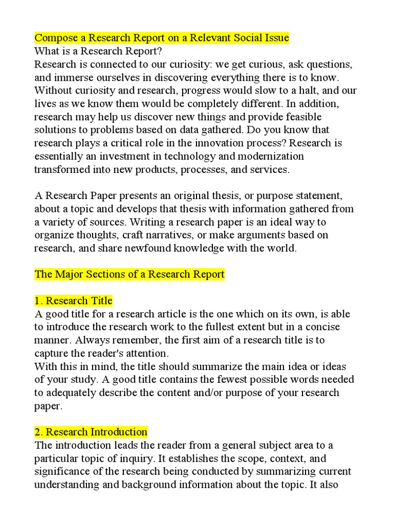 Research Report on Social Issues Guide | PDF
